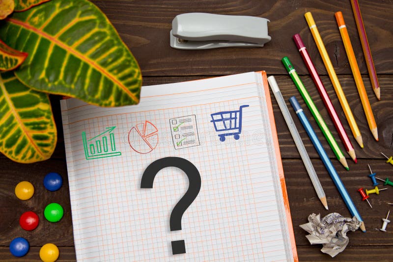 Notebook with a Notes Question on the Office Table with Tools. Stock ...