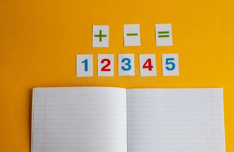 Notebook, Paper Clips, Numbers on a Yellow Background. Accessories for ...