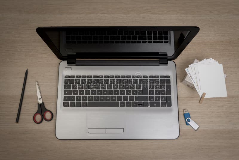 Notebook on office desk stock image. Image of computer - 109600491