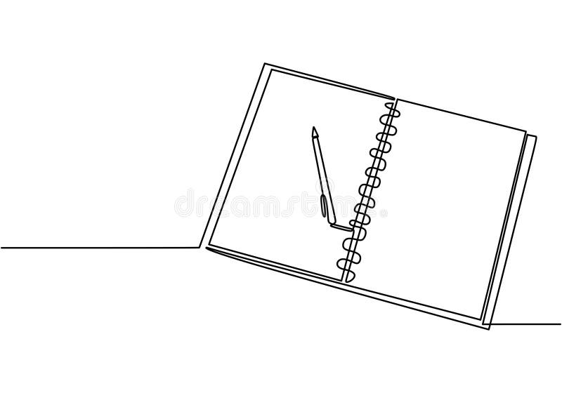 Notebook with Open Pages in Continuous Line Drawing. Creativity and ...
