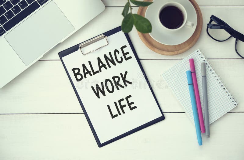 Notebook Page with Balance Work Life Text. Top View Stock Image - Image ...