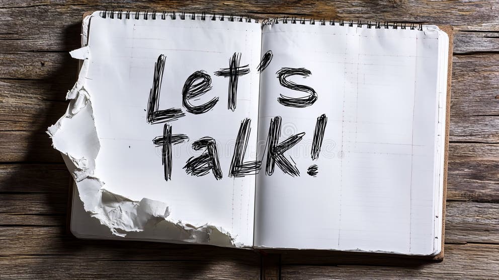 On a Notebook Page, the Phrase Lets Talk is Written by Hand, Using a ...