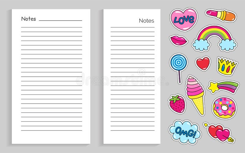 Notebook Pages for Notes and Collection of Sticker Stock Vector ...