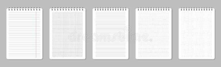 Notebook Pages with Wire Binding, Realistic Lined Paper Sheets. Empty School Notepad Page, Memo ...