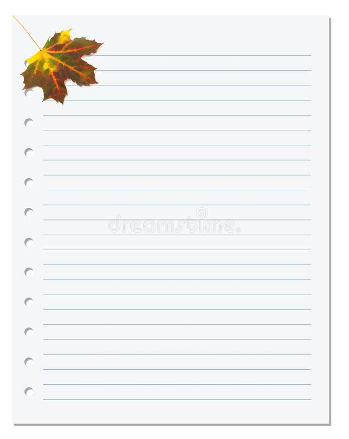 Notebook Paper with Orange Autumn Maple Leaf on White Stock Photo ...