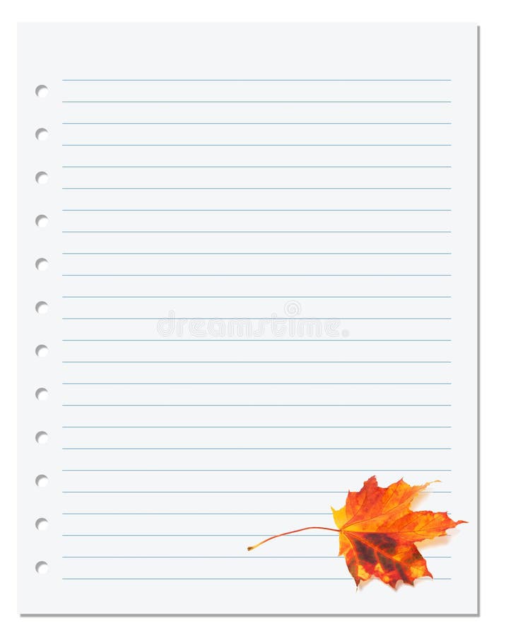 Notebook Paper with Autumn Maple Leaf on White Stock Photo - Image of ...