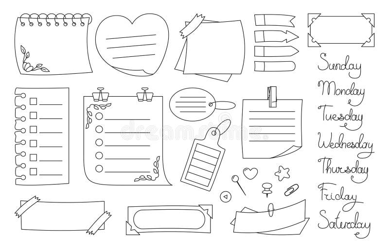 Notebook Paper Sticky Note Set Sticker Notepad Pin Stock Vector ...