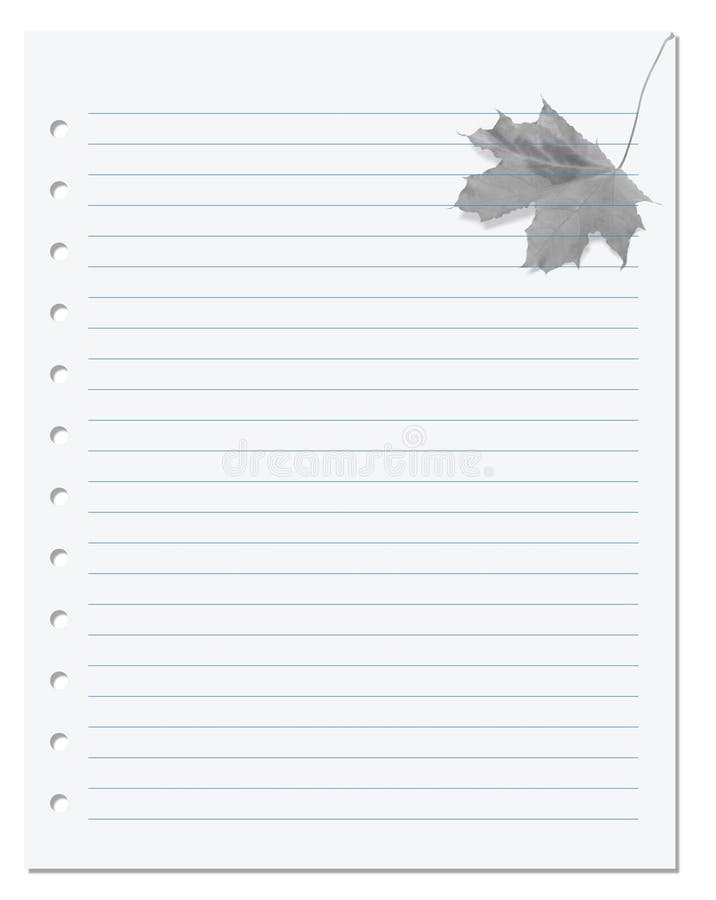 Notebook Paper With Autumn Maple Leaf On White Stock Photo - Image of ...
