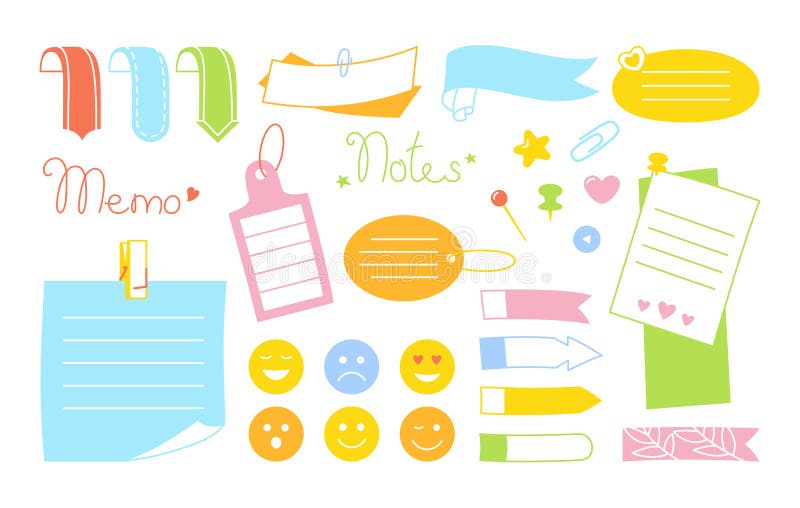 Notebook Paper Sticky Note Set Sticker Notepad Pin Stock Vector ...