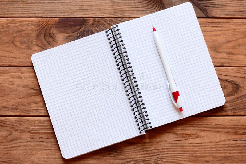 Open Notebook for Writing Notes, Pen on a Wooden Table. Blank Notebook ...