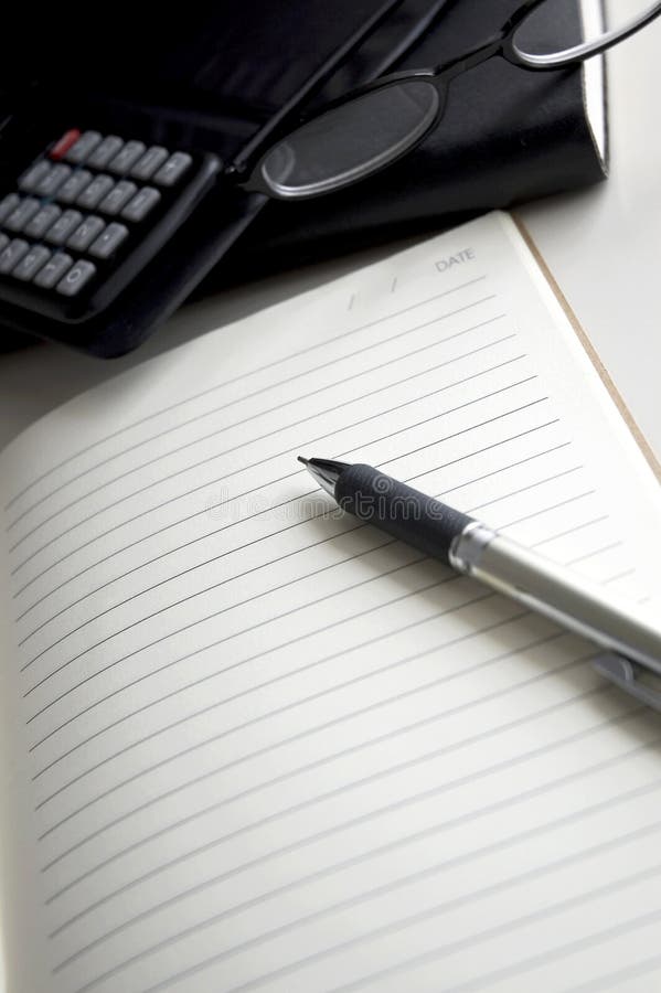 Notebook Paper with Pen and Calculator Stock Image - Image of book ...