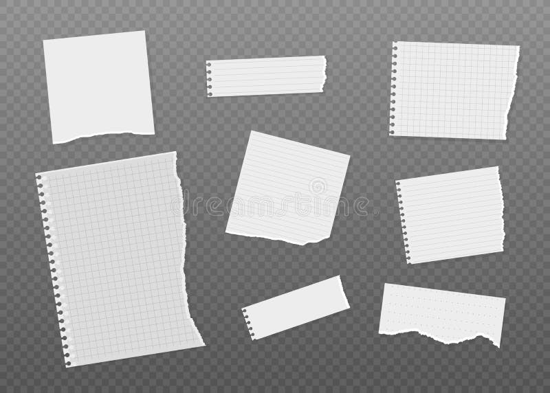 Notebook Paper Pieces with Torn Edges, White Lined and Squared Sheets ...