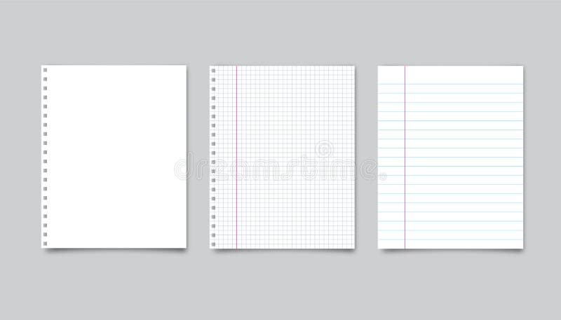 Notebook Paper. Set of Different Notebook Pages, Vector Illustration ...