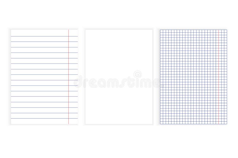 Notebook Paper Set. Lined Sheet Vector. Blank and Grid Papers. School ...