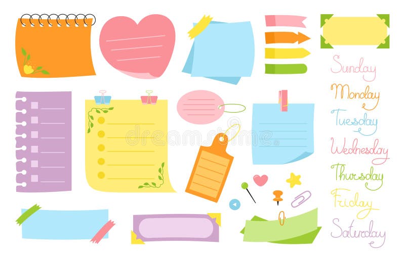 Notebook Paper Sticky Note Set Sticker Notepad Pin Stock Vector ...