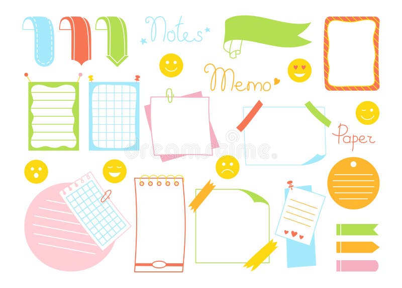 Notebook Paper Sticky Note Set Sticker Notepad Pin Stock Vector ...