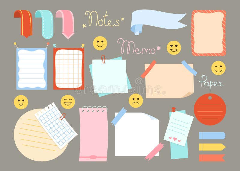 Notebook Paper Sticky Note Set Sticker Notepad Pin Stock Vector ...