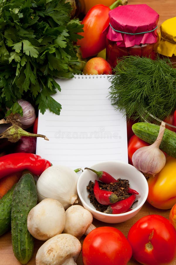 Notebook Paper To Write Recipes and Vegetables Stock Image - Image of ...