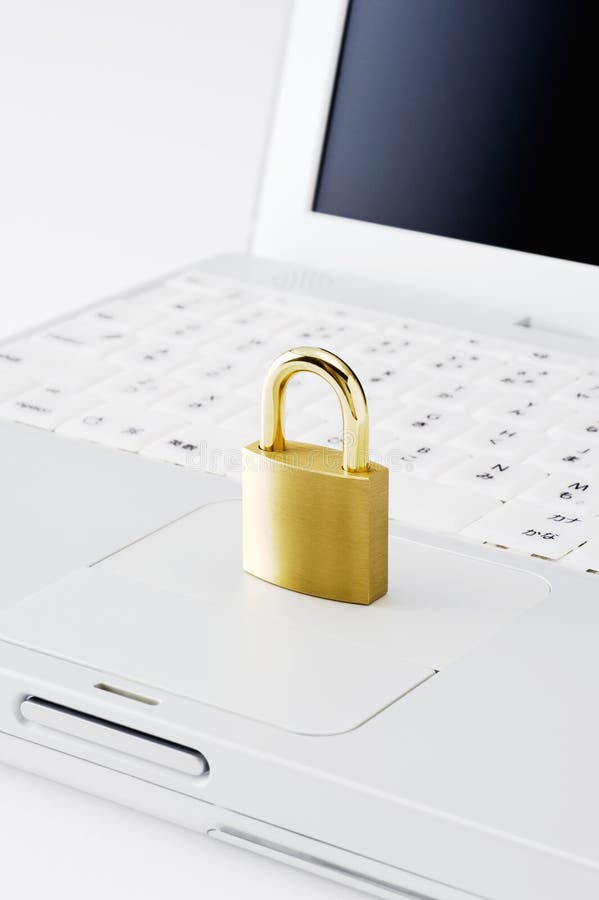 Notebook PC and Gold Padlock Stock Image - Image of safe, portable ...