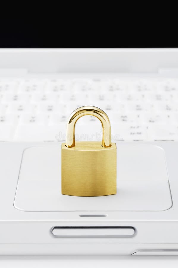 Notebook PC and Gold Padlock Stock Photo - Image of network, notebook ...