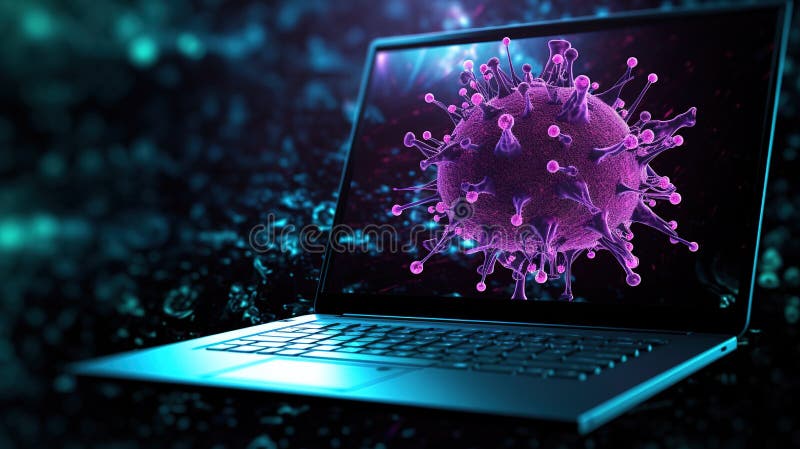 Notebook with it or PC Virus Icon Effect on the Background, Cyber ...