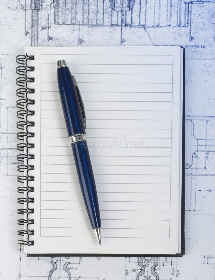 Notebook and Pen on Blueprint Stock Photo - Image of people, list ...