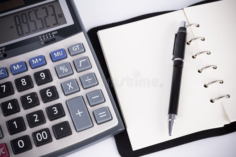 Calculator and Pen on Notebook Stock Image - Image of lined, organizer ...