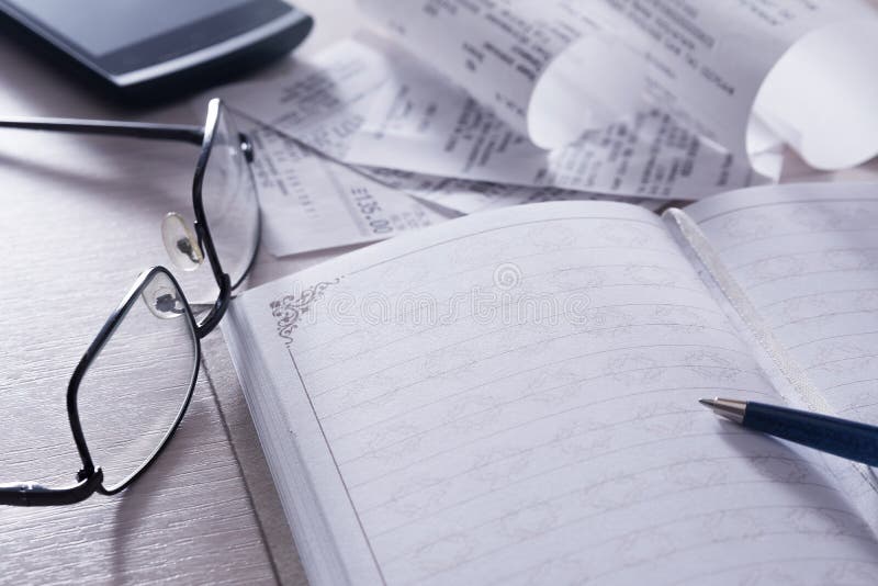 Notebook Pen Checks Glasses Stock Image - Image of data, debt: 70181281