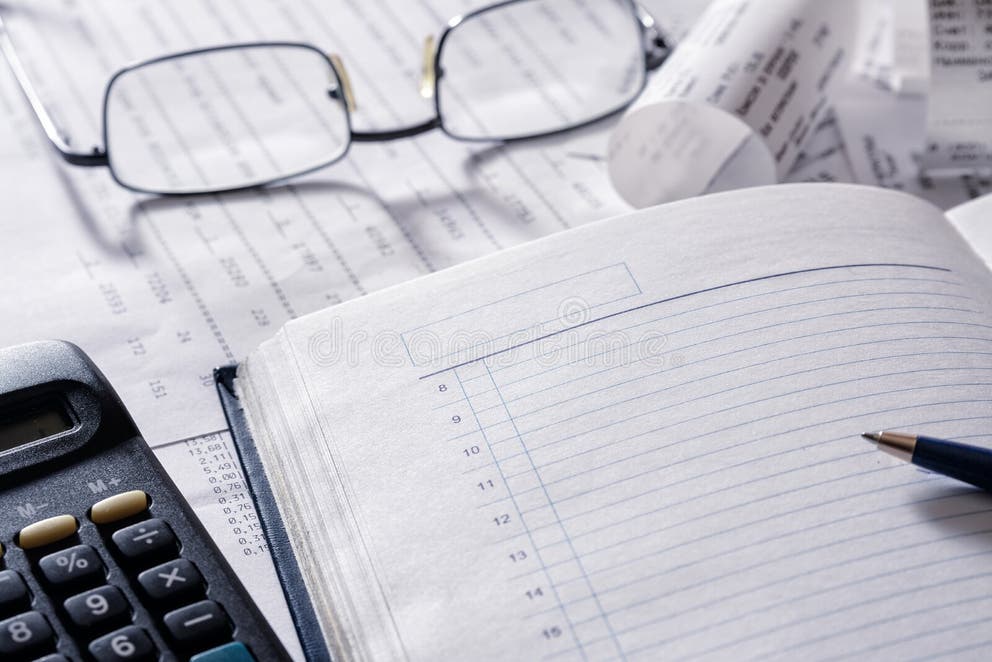 Notebook Pen Checks Glasses Stock Photo - Image of ideas, financial ...