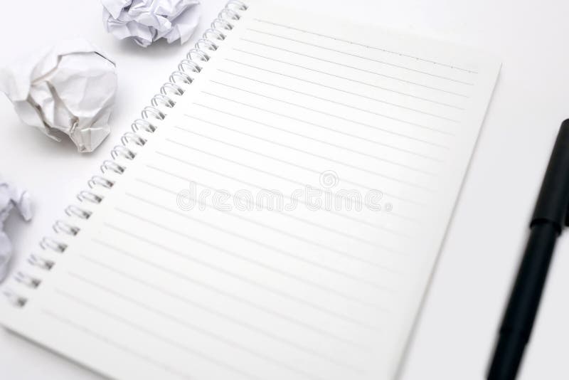 Notebook and Pen with Crumpled Sheets on a White Background Stock Image ...