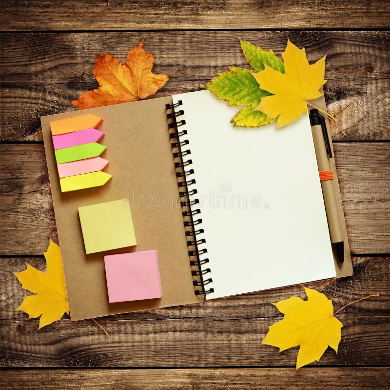 Notebook and Pen with Dry Autumn Leaves Stock Photo - Image of green ...