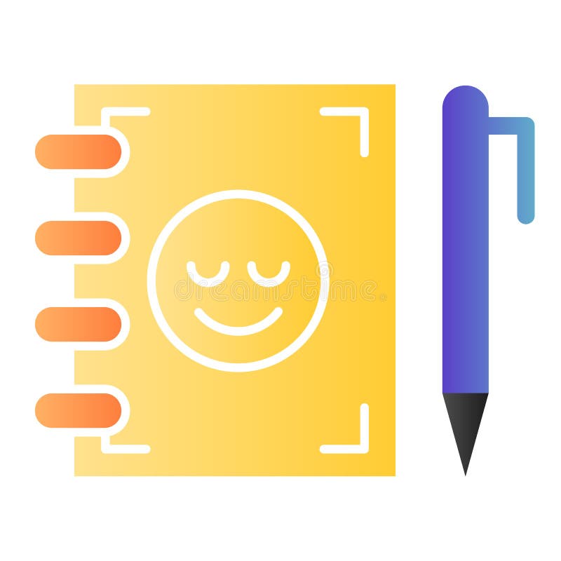Notebook and Pen Flat Icon. Notepad with Smiley Color Icons in Trendy ...