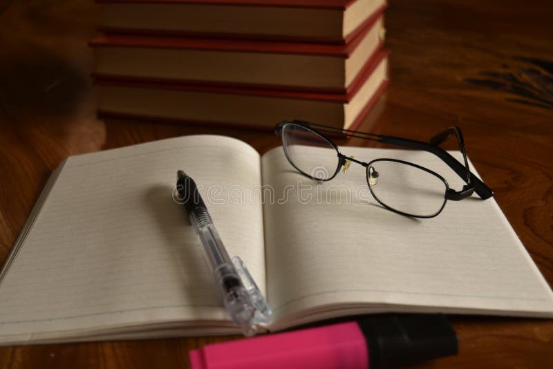 Notebook with Pen and Glasses, Develop Memory Stock Photo - Image of ...