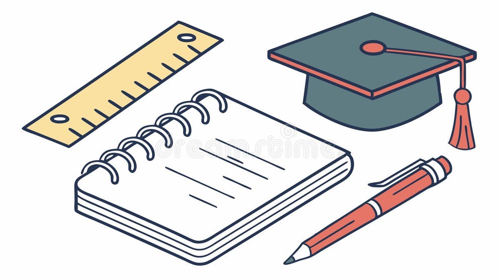 Notebook, Pen, and Graduation Cap. Ready for Academic Success. Vector ...