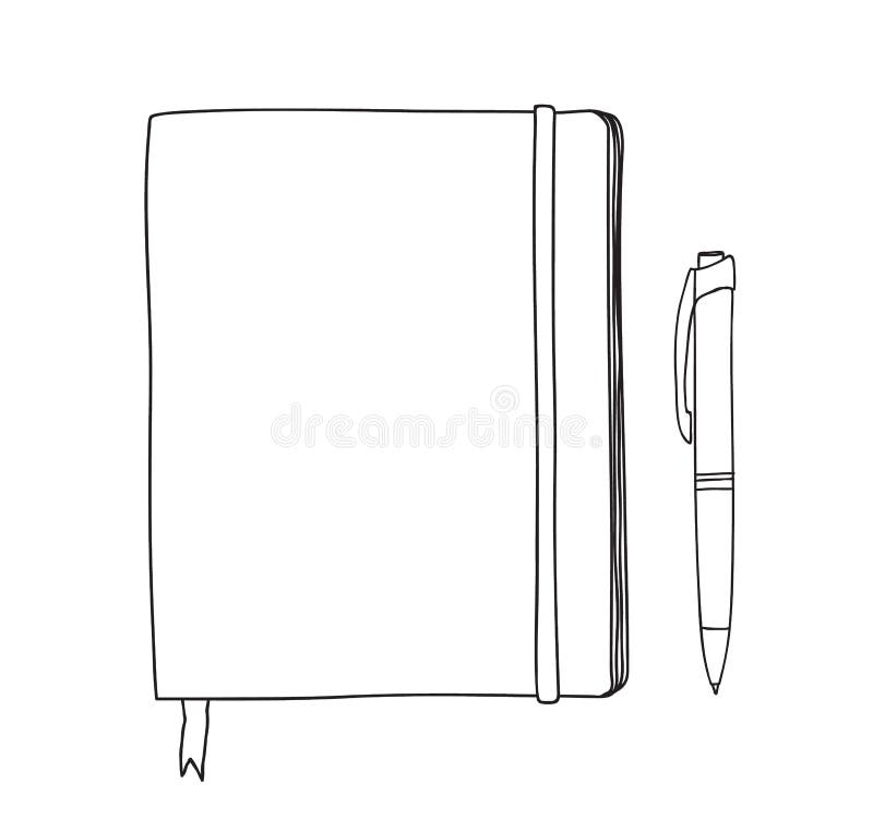 Notebook and Pen Hand Drawn Vector Line Art Illustration Stock Vector ...