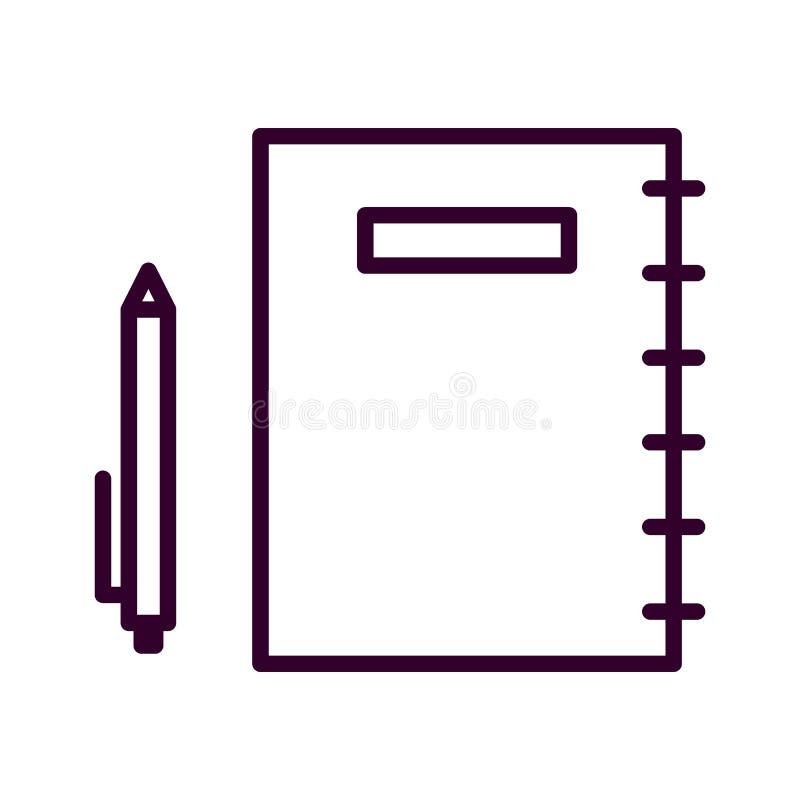 Notebook and Pen Line Icon. Vector Illustration of an Opened Paper ...