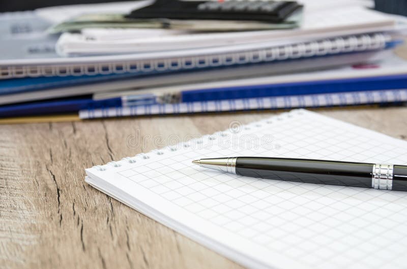 White Notebook with Pen on the Office Desk. Close-up. Stock Image ...