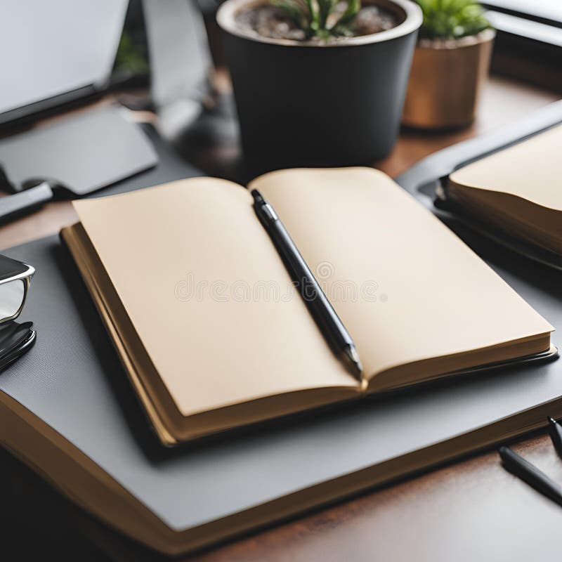 A Notebook and Pen on the Office Table Stock Illustration ...