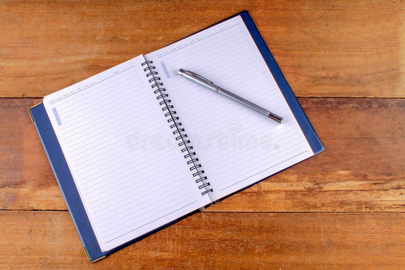 Notebook with Pen on Old Wooden Tables Stock Photo - Image of material ...
