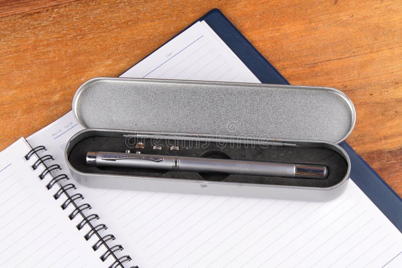 Notebook with Pen on Old Wooden Tables Stock Image - Image of table ...