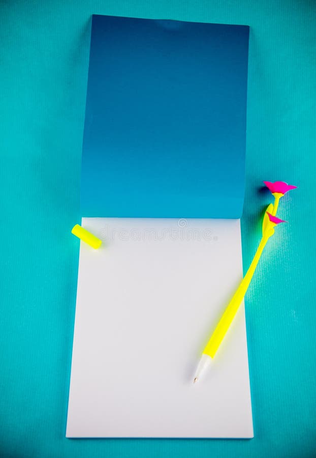 Notebook with pen, open stock photo. Image of blue, drawing - 69270936