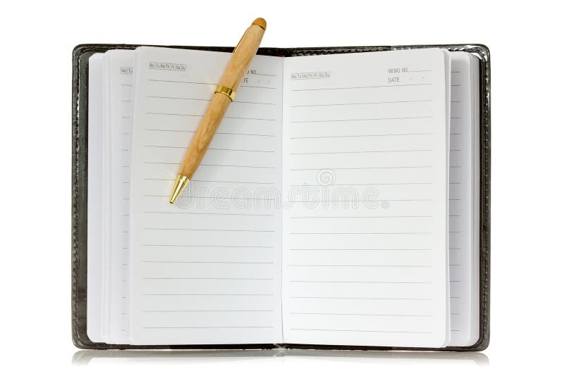 Notebook and Pen with Reflection on White Background Stock Photo ...