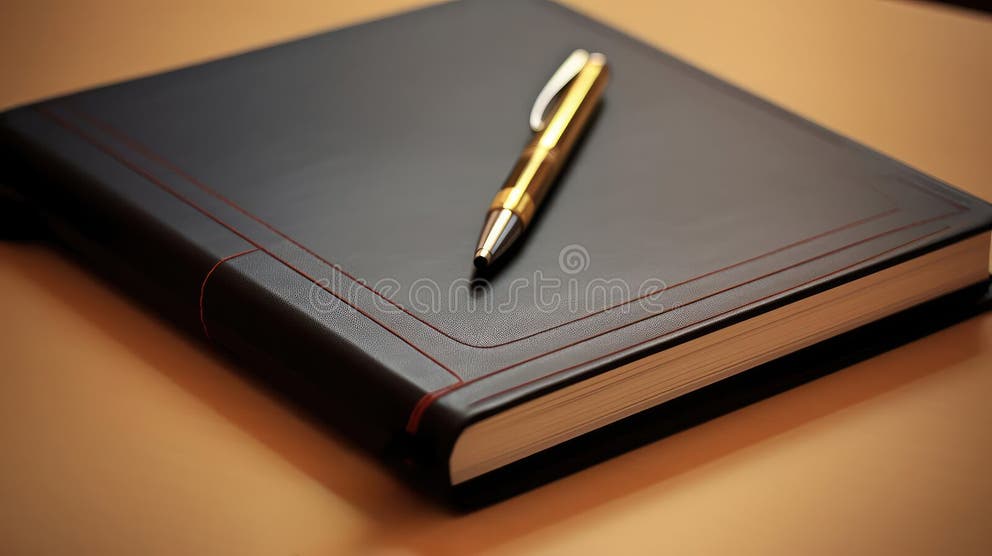 Notebook with pen on table stock image. Image of blank - 297039743