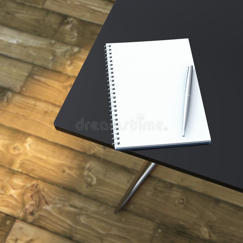 Notebook with pen on table stock illustration. Illustration of note ...