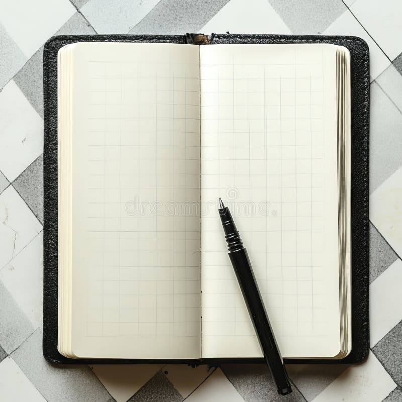 Notebook with Pen on the Table. Top View. Flat Lay Stock Illustration ...