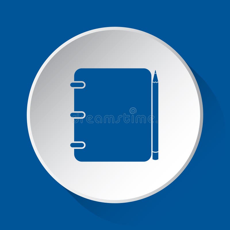 Notebook with Pencil - Blue Icon on White Button Stock Vector ...