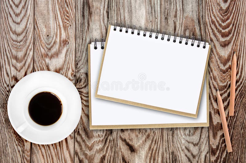Notebook Pencil Coffee and Flowers on Table Stock Photo - Image of ...