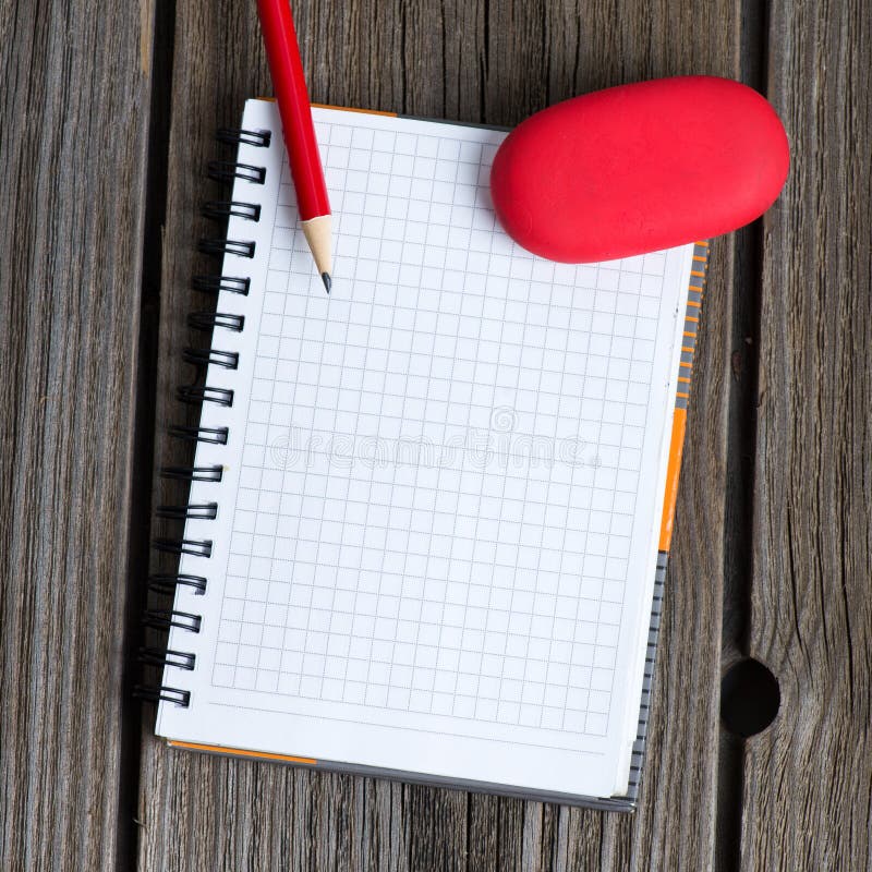 Notebook, Pencil and Eraser Stock Image - Image of learning, stationary ...