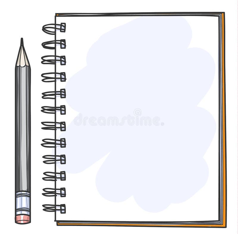 Notebook and Pencil Hand Drawn Art Cute Vector Illustration Stock ...