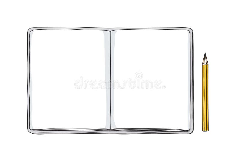 Notebook and Pencil Hand Drawn Cute Vector Line Art Illustration Stock ...